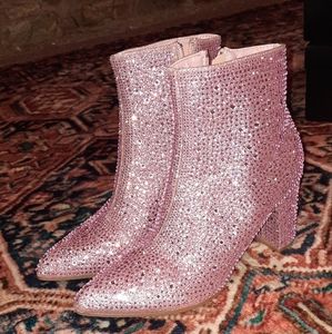 True Freedom | Shoes | Womens Pink Rhinestone Ankle Boots | Poshmark